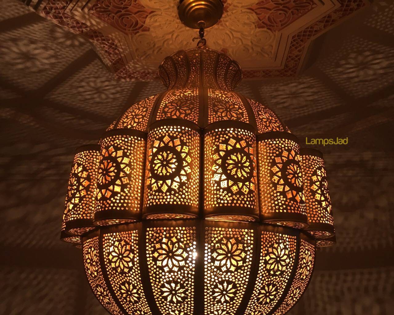 Large Pendant Brass Light shade Handmade Moroccan ceiling | Etsy