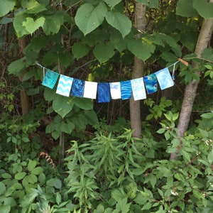 Watercolor Blues Cotton Fabric Flags. Bunting Garland Room Decor ...