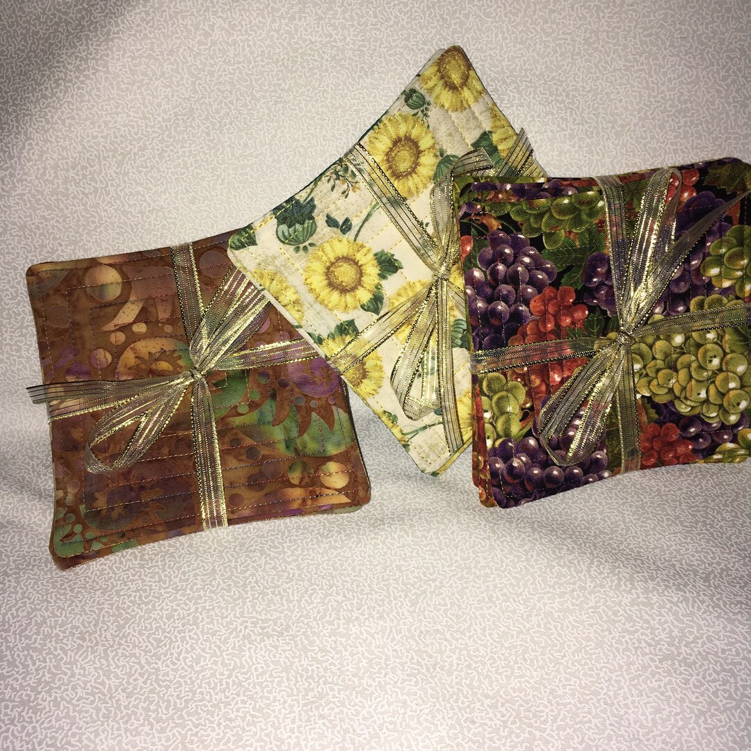 Reversible Quilted Coasters, Set of 4, Choice of Fabrics, Wine Theme ...