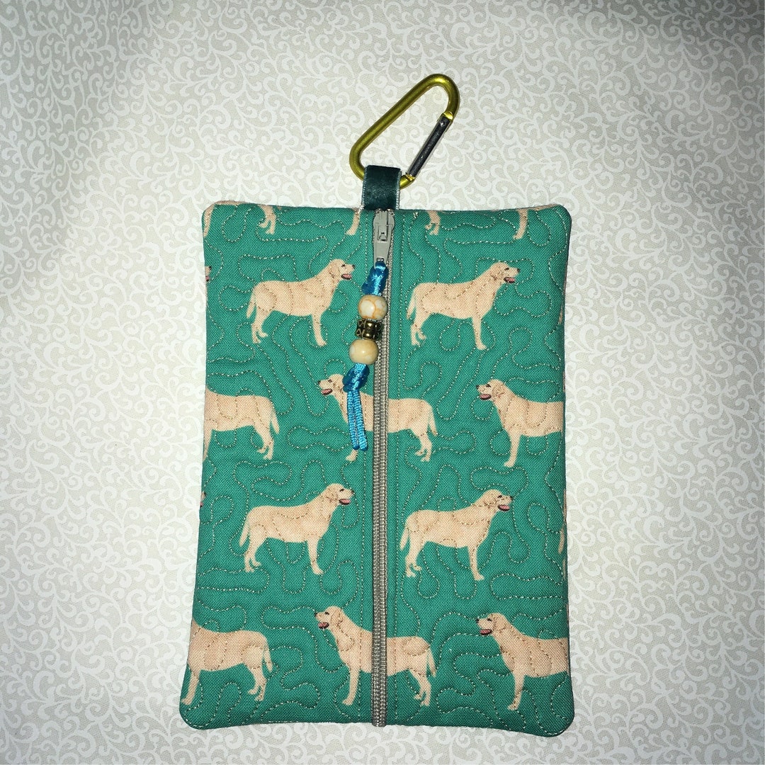 Labrador Retriever Print Aqua Cotton Zippered Makeup Bag, Jewelry Pouch ...