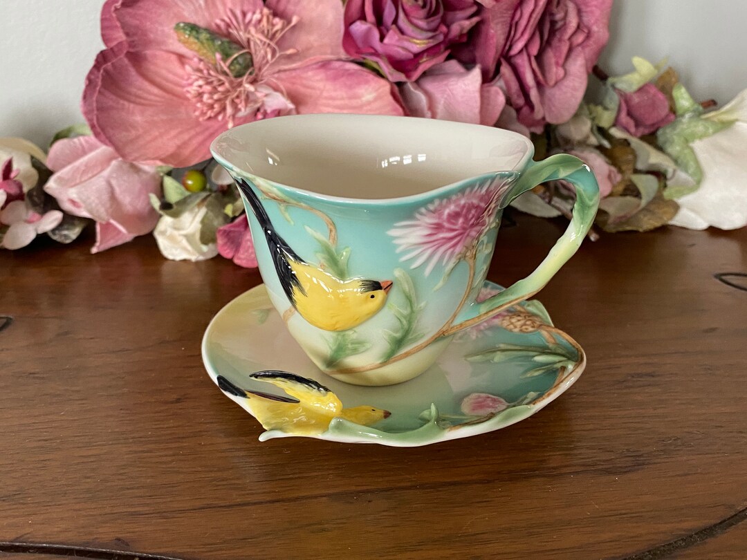 Franz Collection Goldfinch Thistle Fine Porcelain Teacup and Saucer Set ...