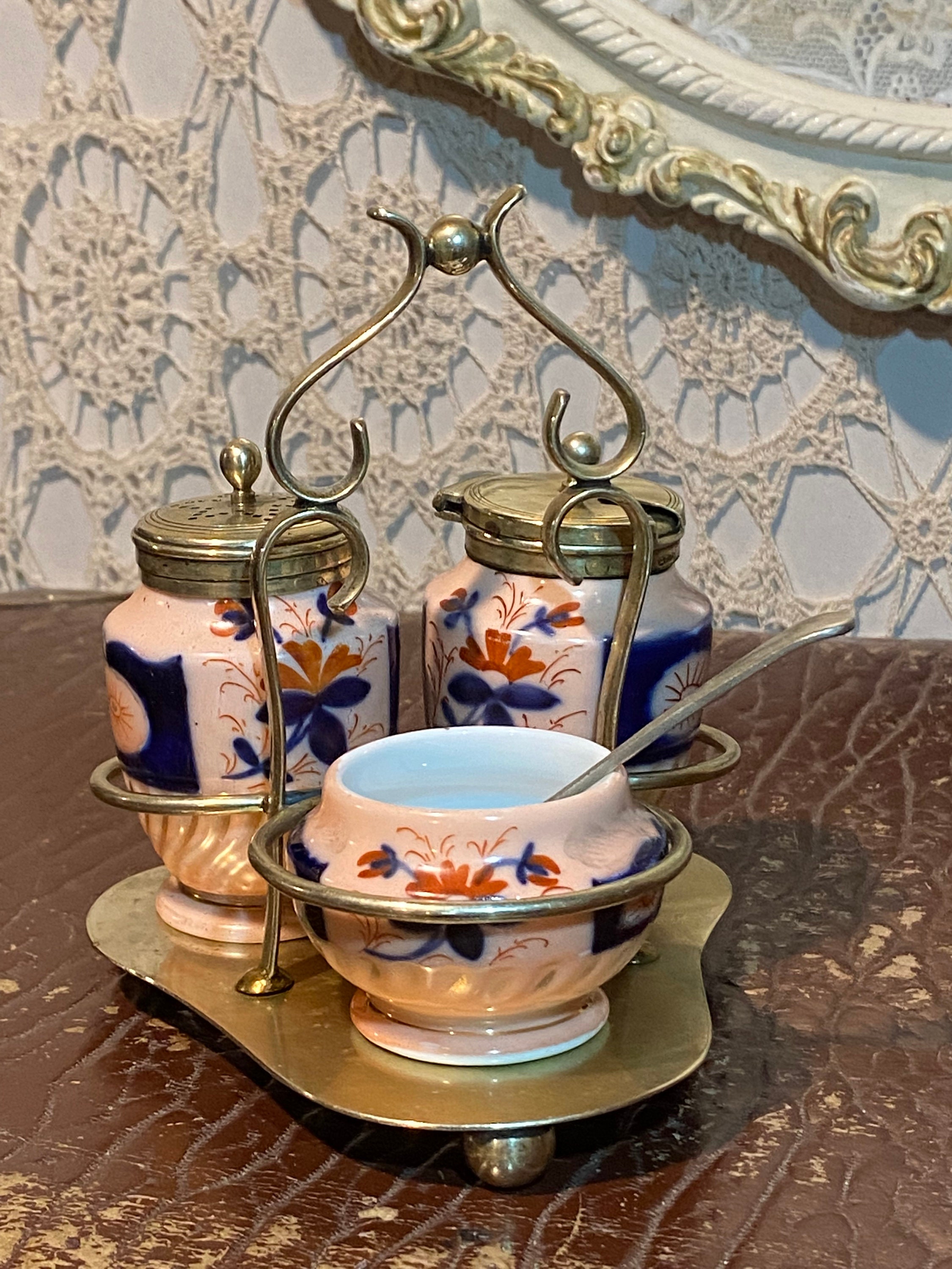 Vintage Imari Style Porcelain and EPNS Condiment Set With - Etsy