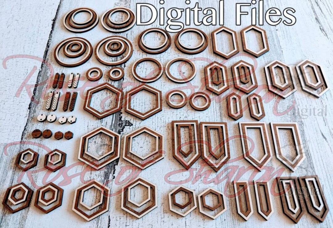 Pack 1 Geometric Nested Earring SVG Files, Circle, Honeycomb, Gemstone ...