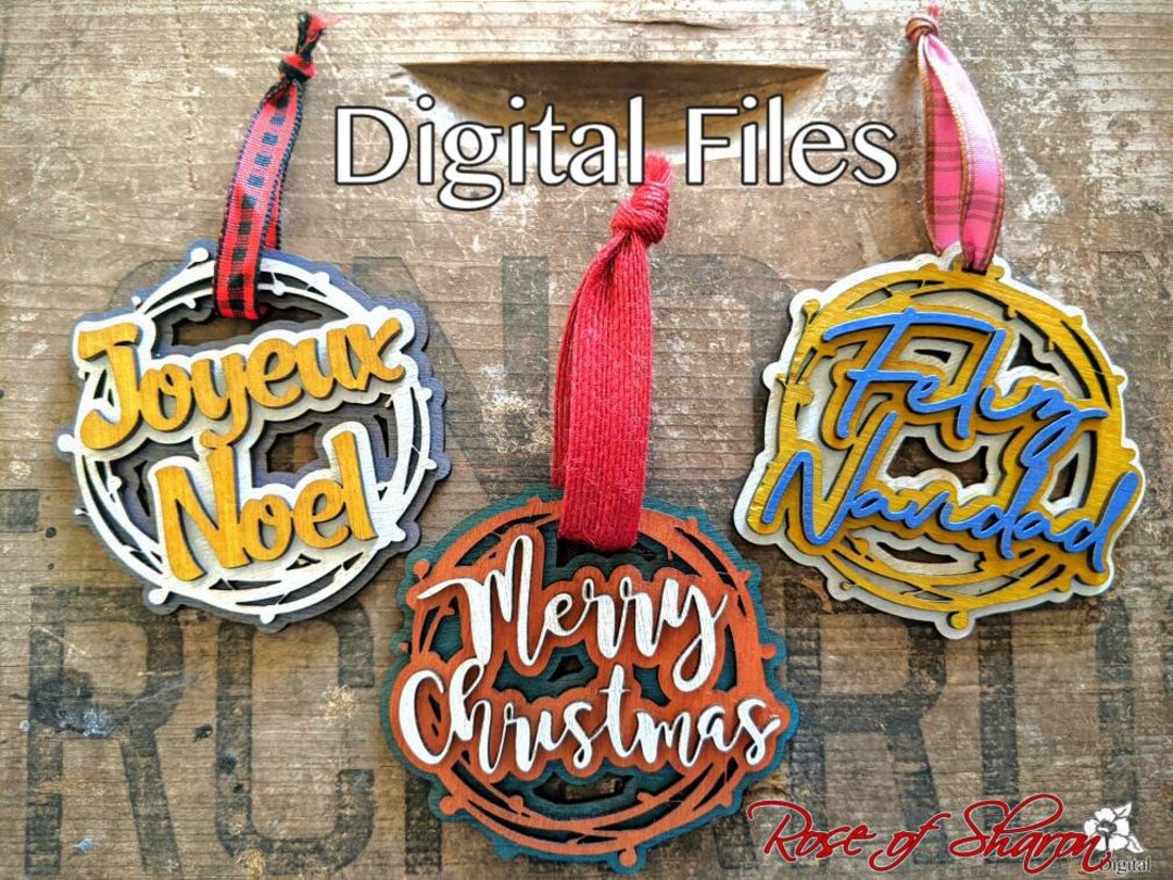 SVG Christmas Ornament Bundle, Merry Christmas, Joyeux Noel, Feliz ...