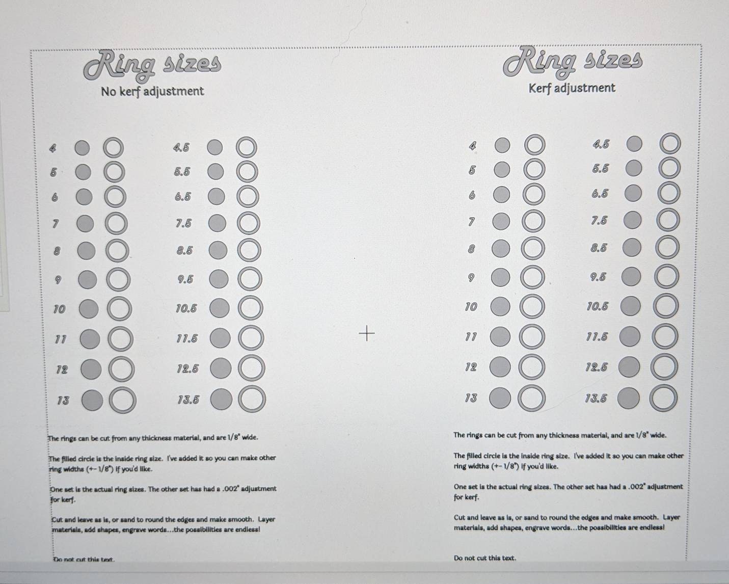 DIGITAL Ring Sizes for Laser Cutting, Svg Files, Sizes 4-13.5, Ring ...