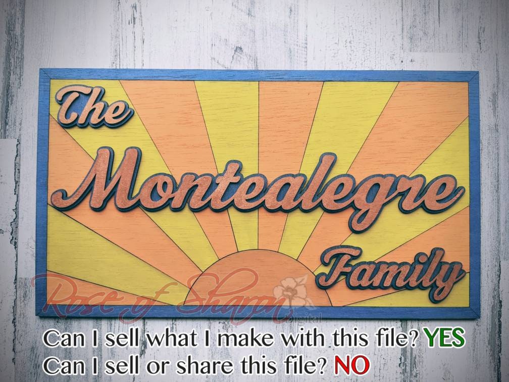 Sunrise Layered Sign SVG Diy Laser Cut Files Family Name - Etsy