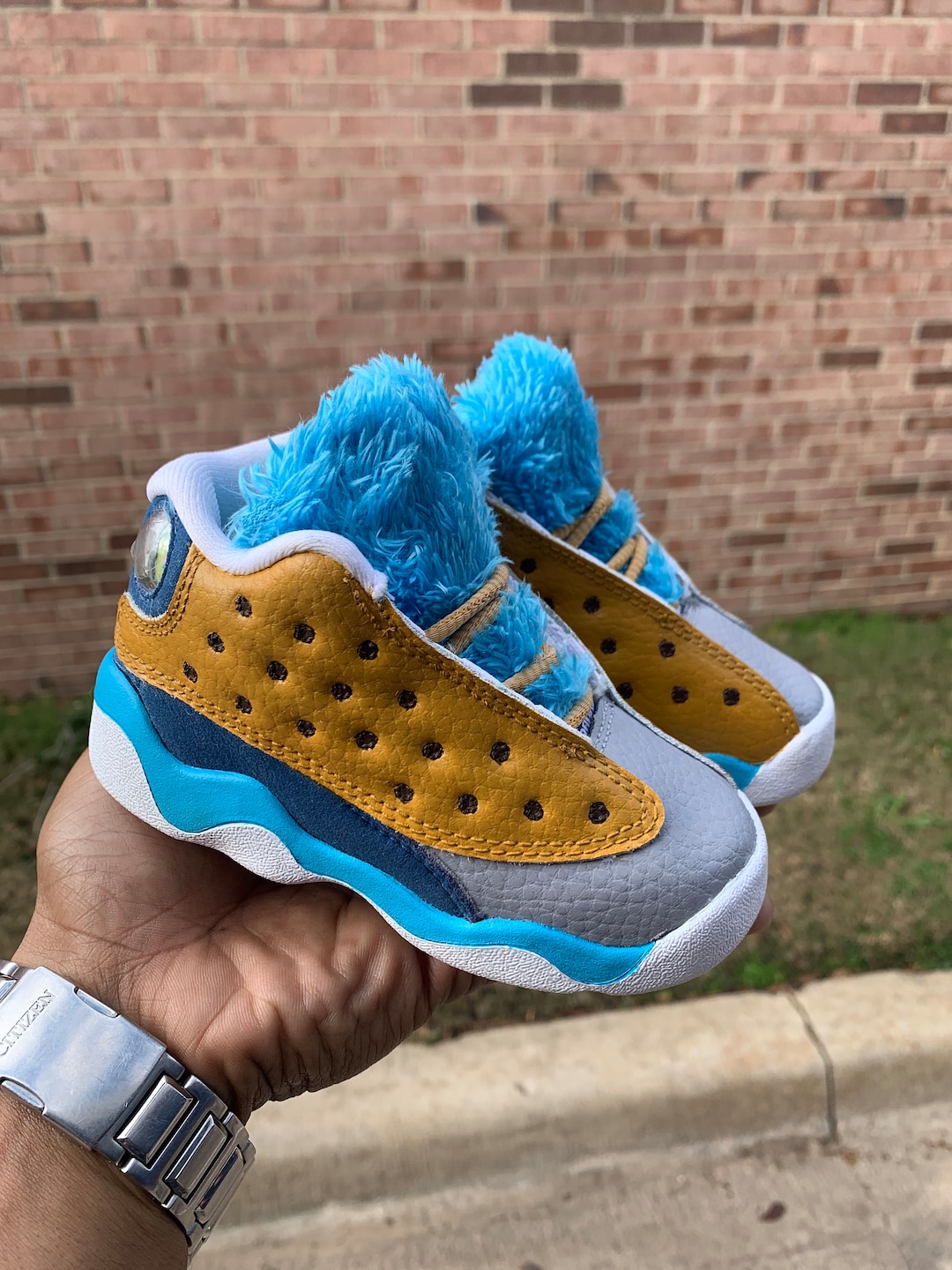 Custom Cookie Monster Jordan 13 Cute Sesame Street Baby Unisex Birthday ...