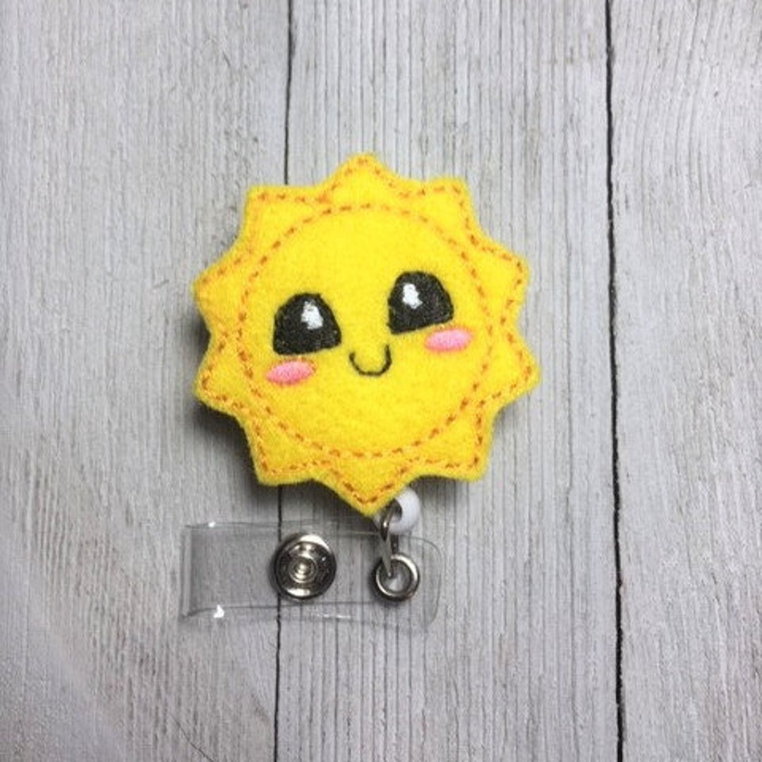 Happy Sun Badge Holder With Retractable Reel, Sunshine Badge Holder ...