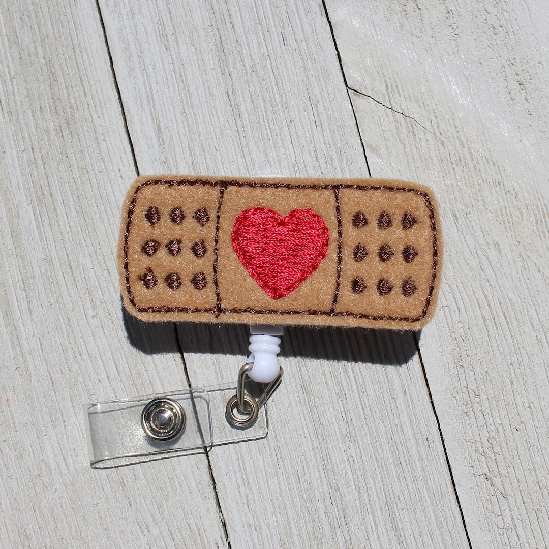 Heart Band-aid Badge Holder With Retractable Reel. Band-aid Badge, Band ...