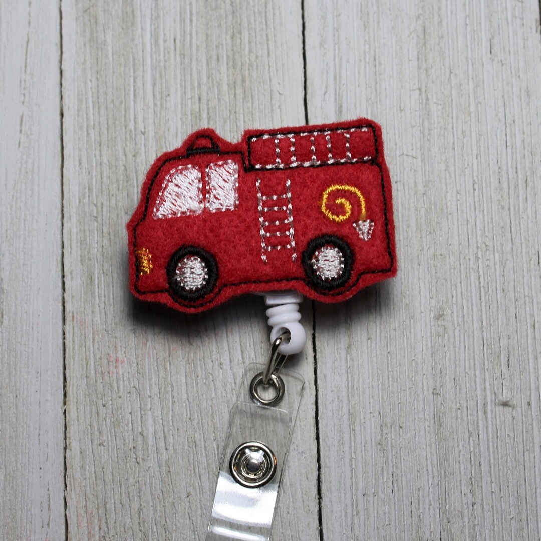 Firetruck Retractable Name Badge Holder, Firefighter Name Tag, Fireman ...