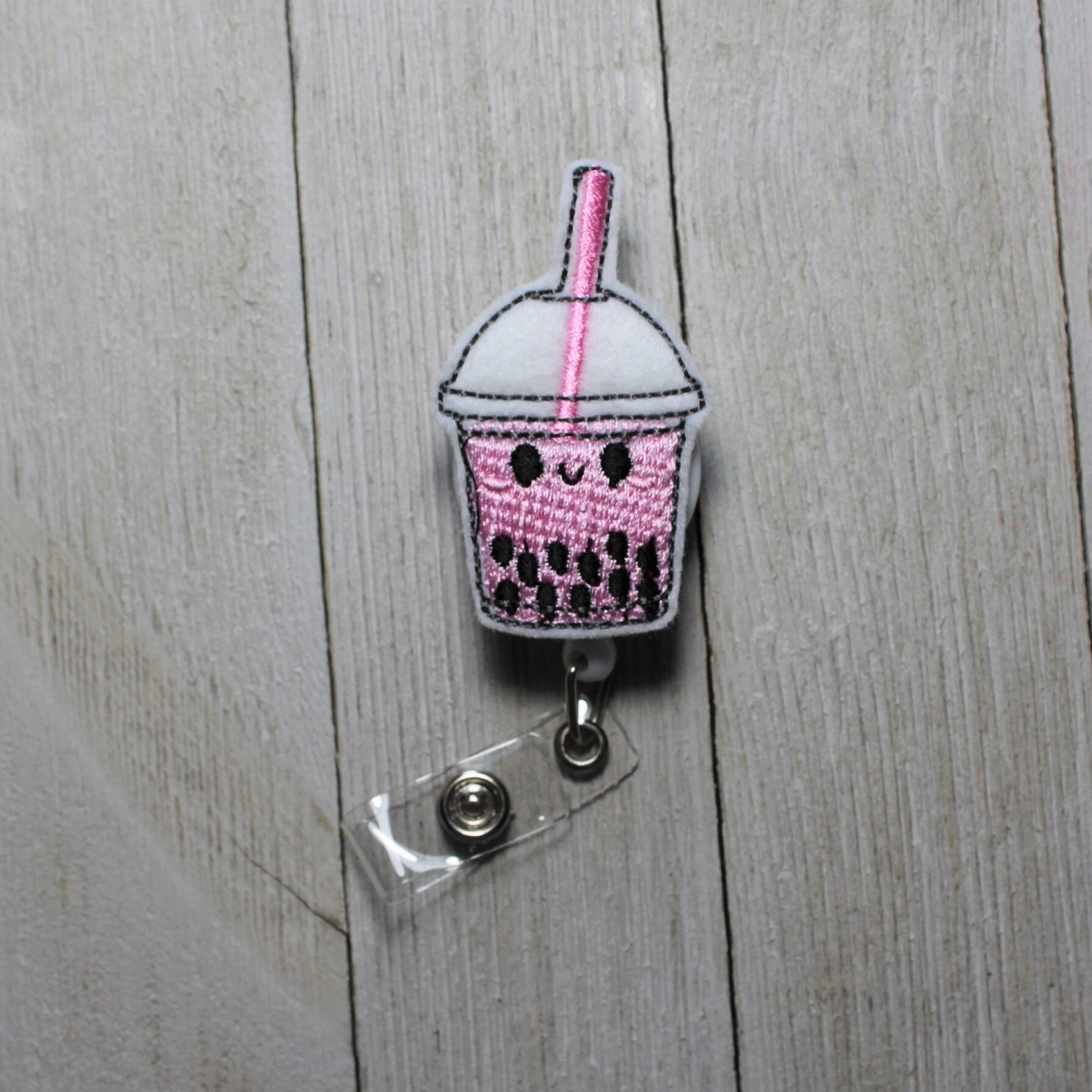 Boba Tea Badge Holder With Retractabel Reel Boba Felt Badge - Etsy UK