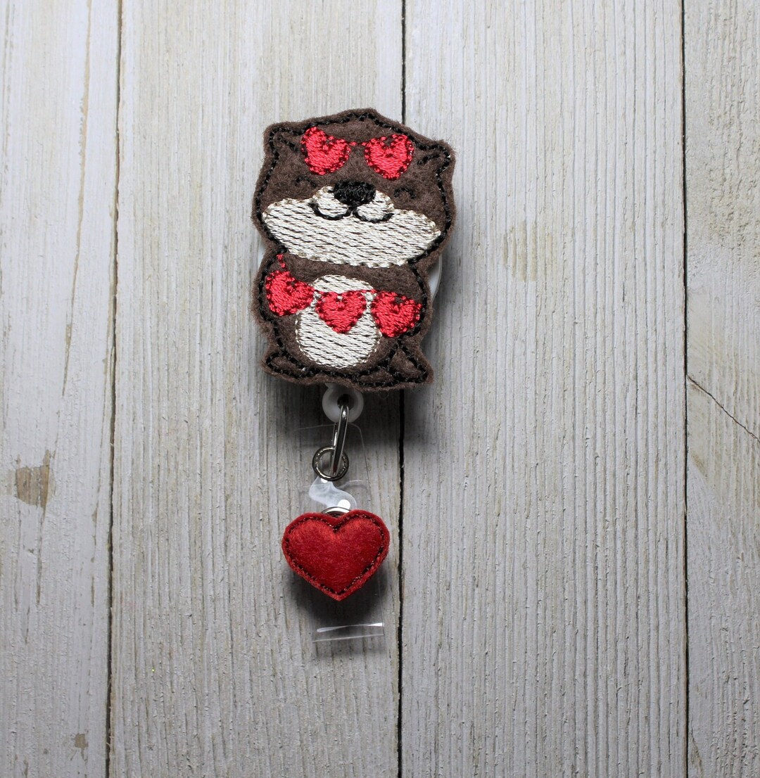 Heart Otter Badge Holder, Otter Badge Holder, Animal ID Reel, Fall ...