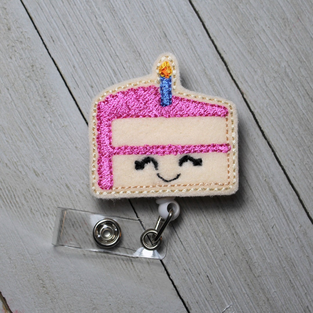 Birthday Cake Badge Holder With Retractable Reel, Cake Slice Badge ...