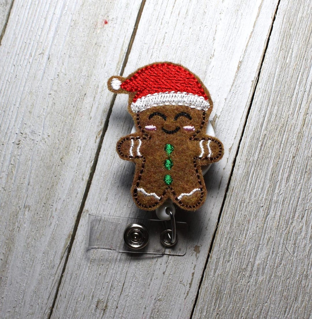 Gingerbread Man Badge Holder, Santa Gingerbread Man Feltie, Gingerbread ...