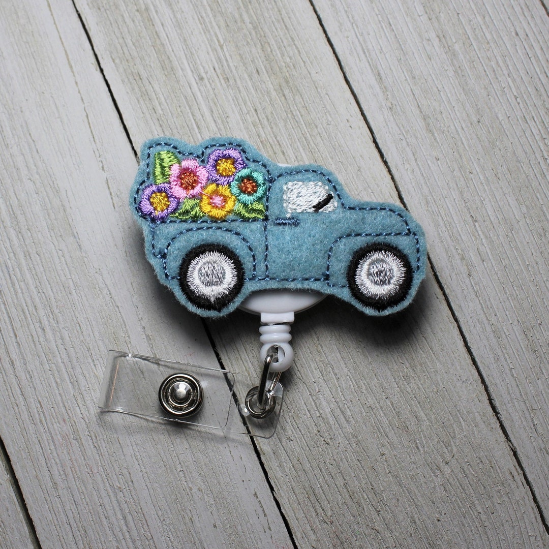 Flower Truck Badge Holder With Retractable Reel, Spring Truck Badge ...