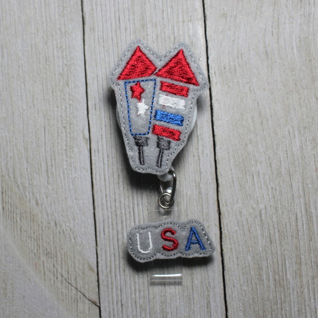 Fireworks Badge Holder, Fireworks Felt, Rocket Badge, USA Badge Holder ...