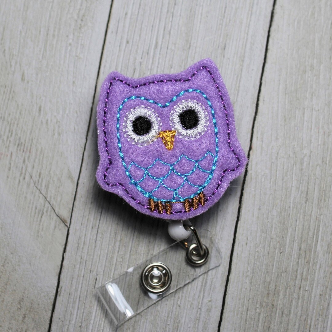 Pretty Purple Owl Badge Holder With Retractable Reel, Bird ID Badge ...