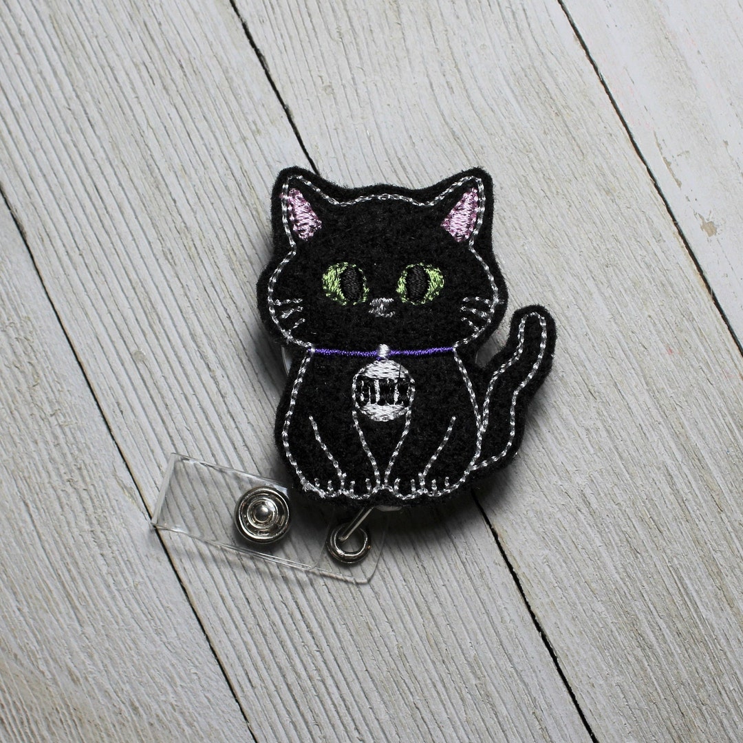 Black Cat Badge Holder, Kitty Badge Holder, Halloween Badge Holder ...