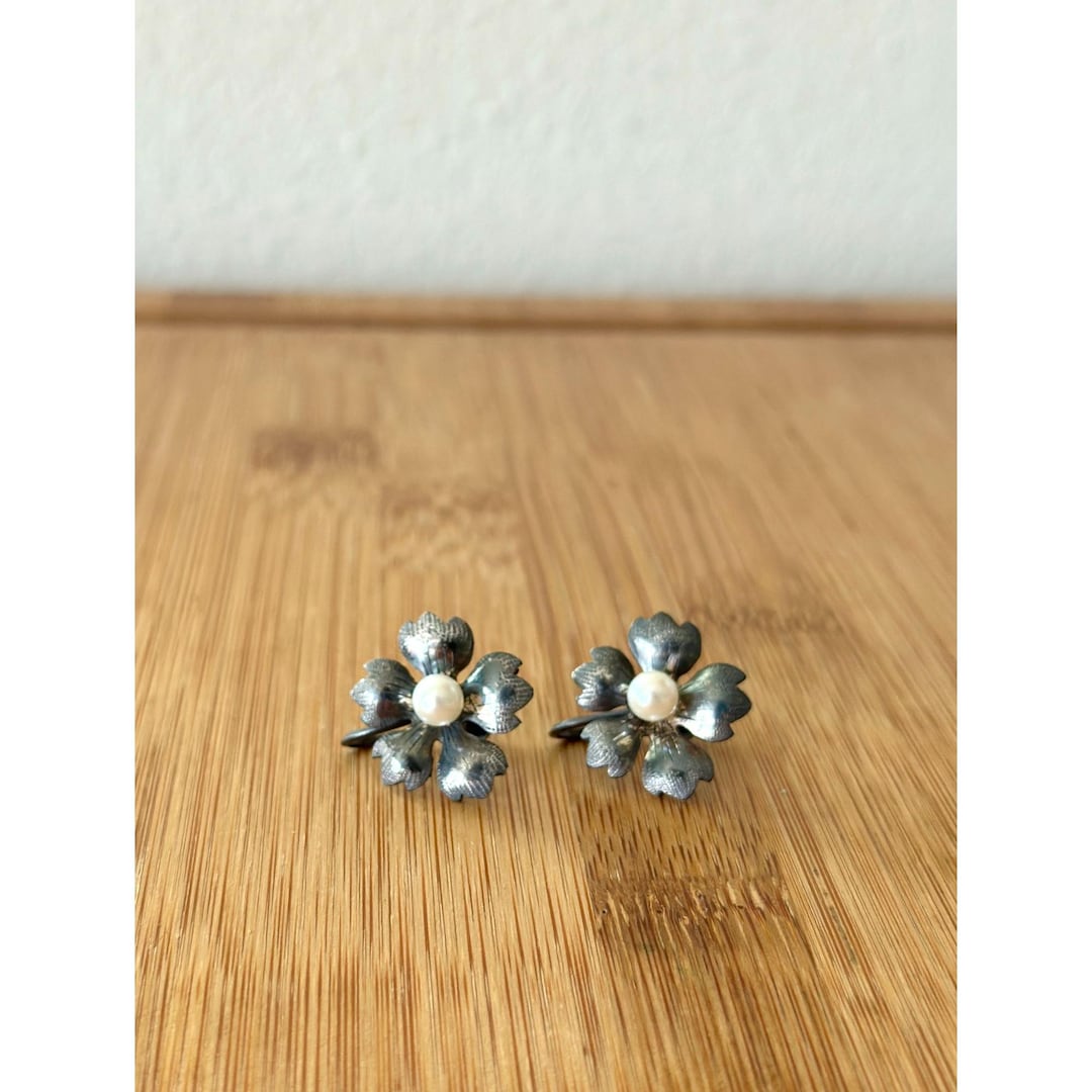Vintage Sterling Silver Cultured Pearl Earrings: William Spector 1960s ...