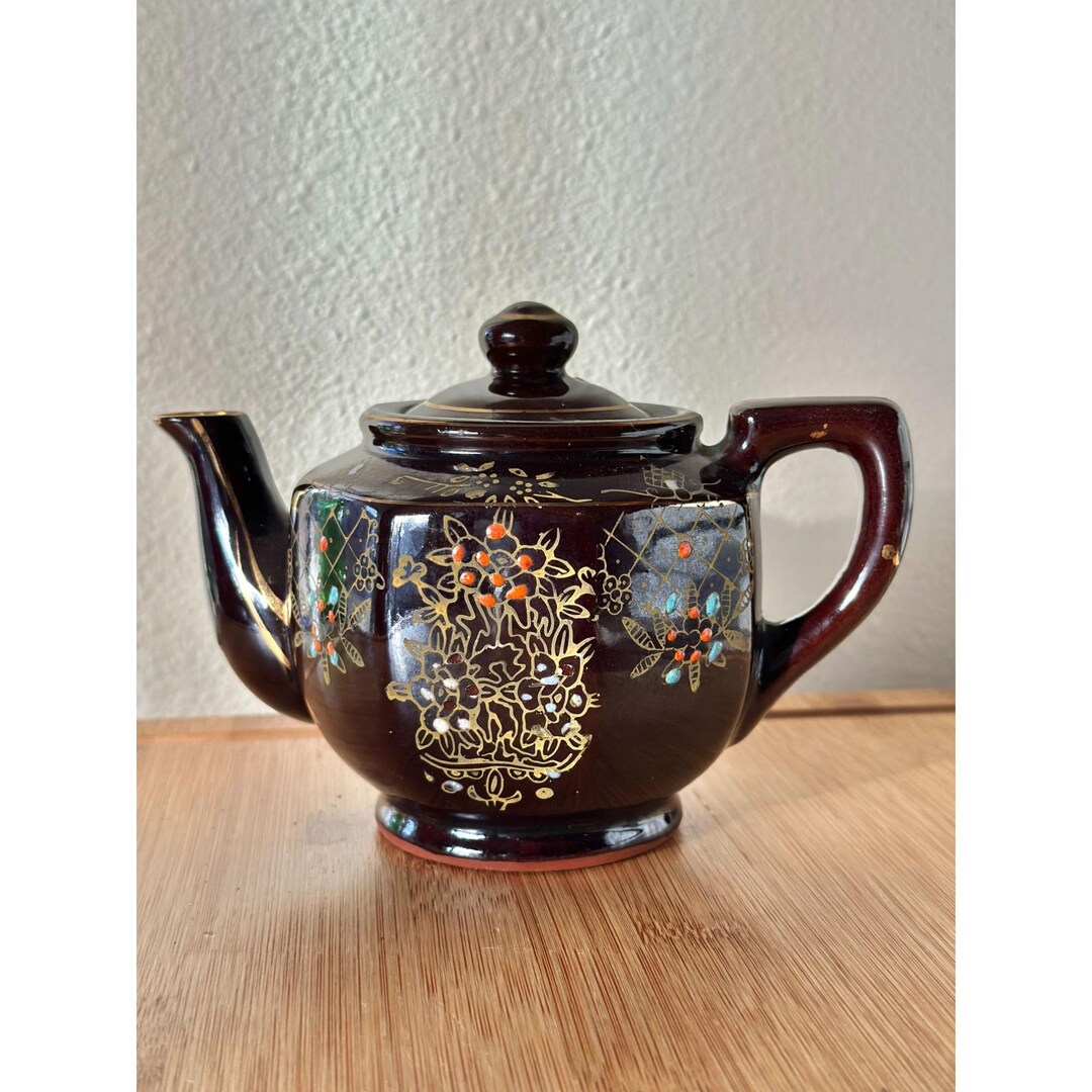 Vintage 1940s Japanese Redware Teapot in Novelty Hand Painted Design / Vintage Pottery / Vintage ...