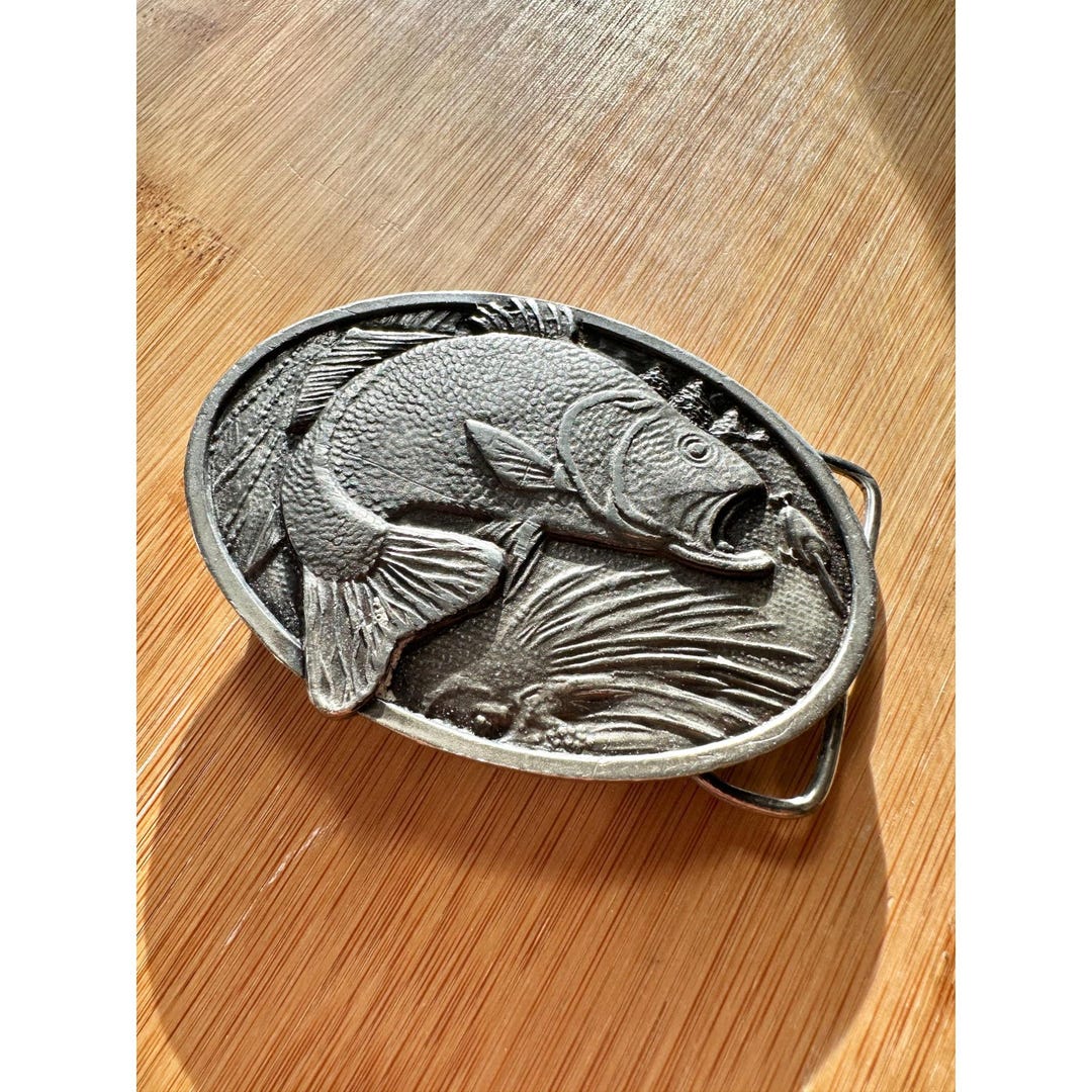Vintage 1970s Bass Fish Brass Belt Buckle by Bergamot Brass Works ...