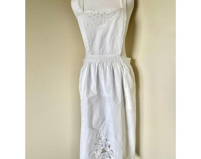 Vintage 1950s Full Apron in White Cotton With Lace Details / Elegant ...