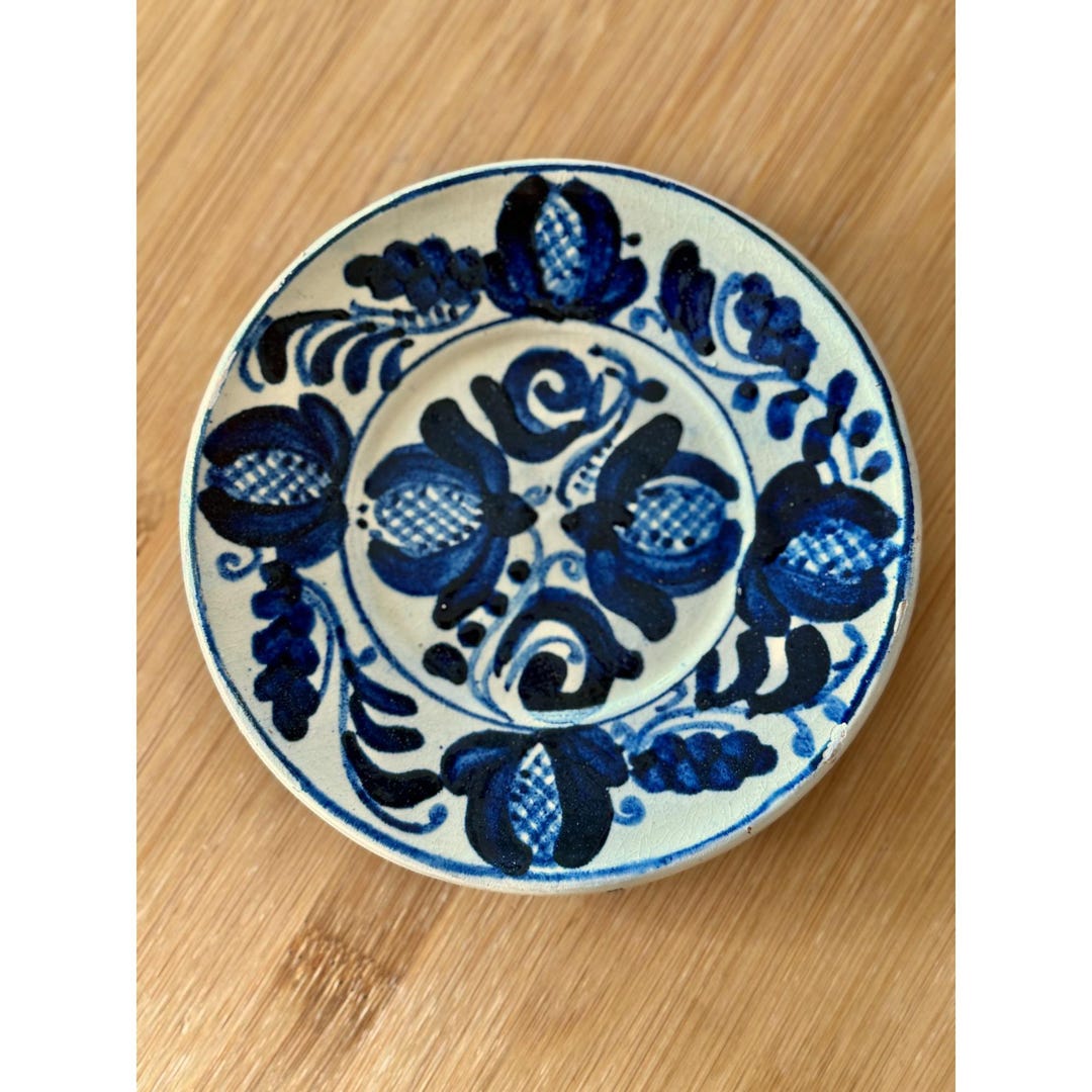 Vintage Early Century Hand Painted Blue and White Korond Plate Signed S ...
