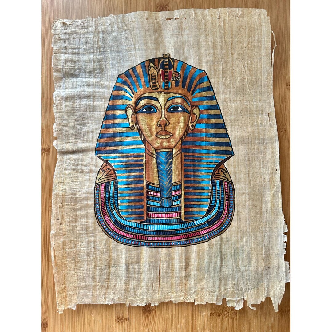Vintage King Tutankhamun Hand Painted Papyrus From Egypt / Hand Painted ...