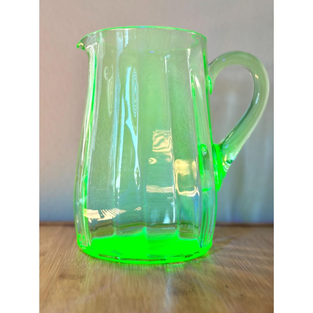 Antique Uranium Glass Pitcher in Green 10 Cup Pitcher / 80 Oz Pitcher ...