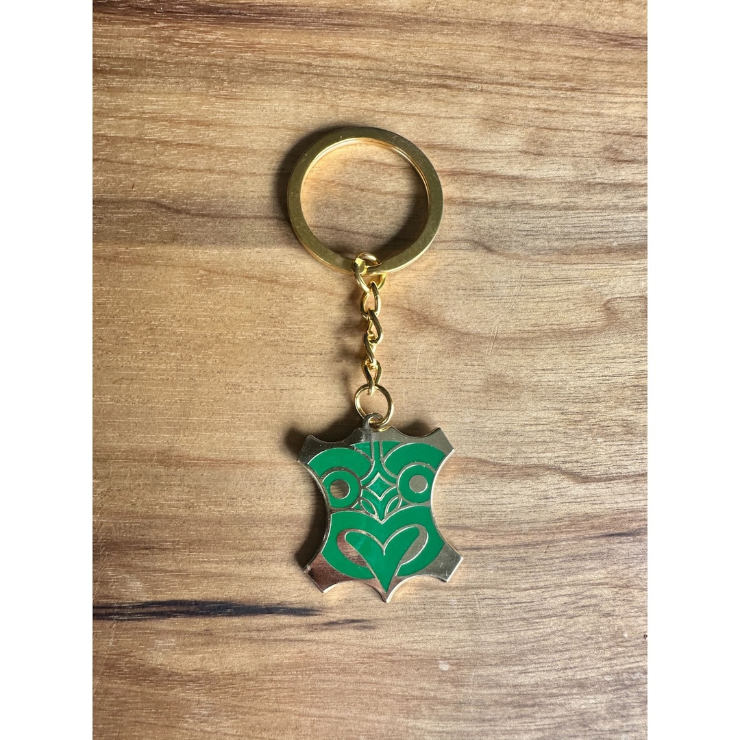 Tiki Inspired Keychain in High Shine Gold With Green Detailing / Metal ...