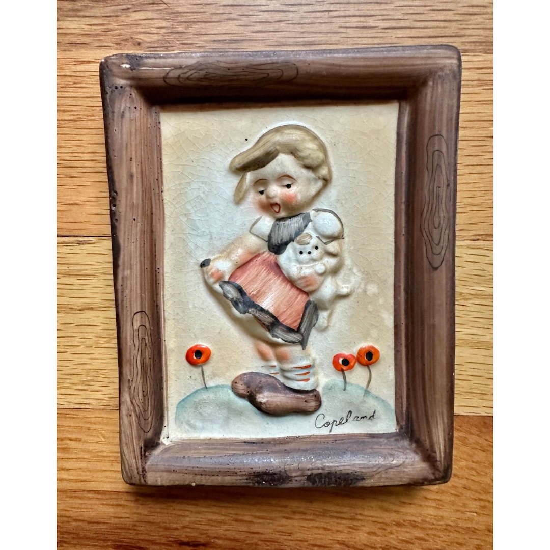 Vintage 1950s Napco Girl and Dog Relief Frame in Hummel Style / Made in ...