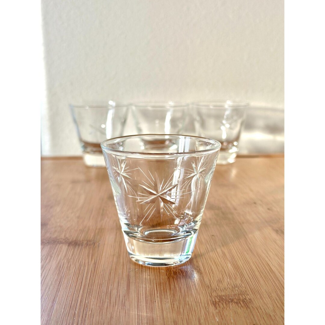Vintage 1950s Starburst Etched Glass Small Glasses Set of 4 / Atomic ...