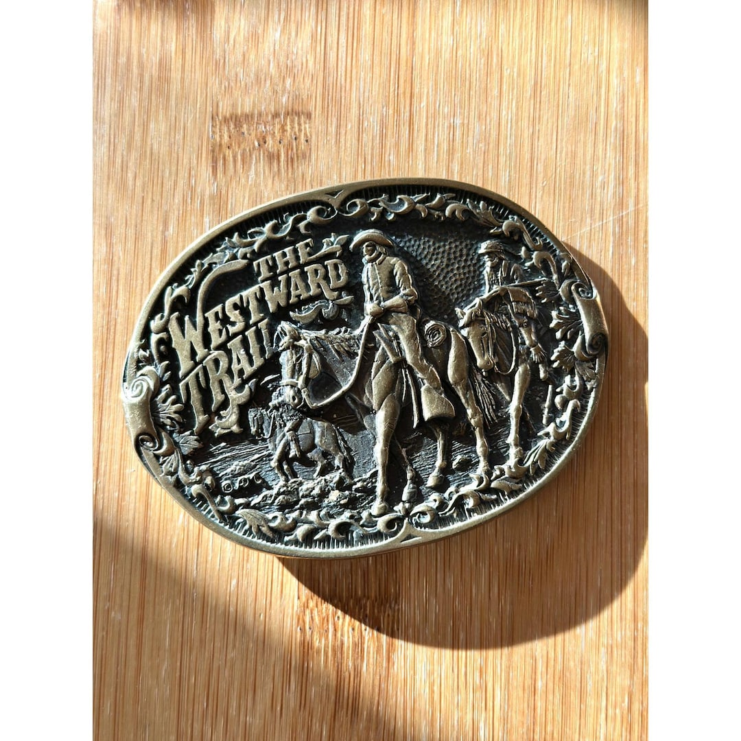 Vintage 1970s Solid Brass Belt Buckle of the Western Trail by Award ...