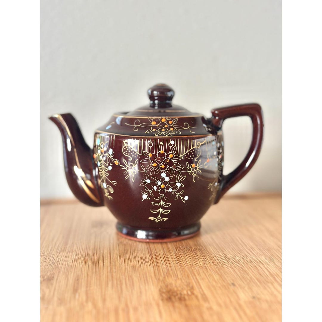 Vintage 1940s Japanese Redware Teapot in Novelty Hand Painted Design ...