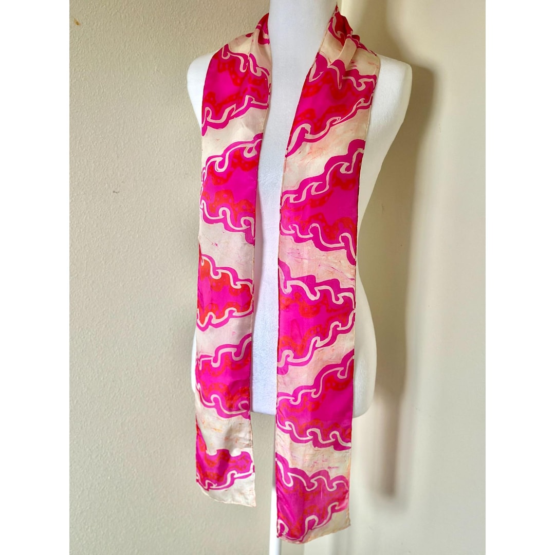 Vintage 1960s Silk Scarf in Abstract Hot Pink Print / Vintage Scarves ...
