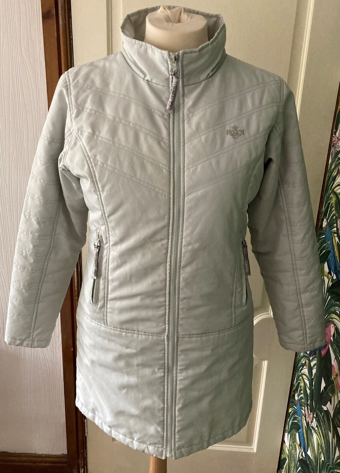 Vintage Hooch 90's Padded Mid Length Coat Light Grey Size 14 Excellent ...