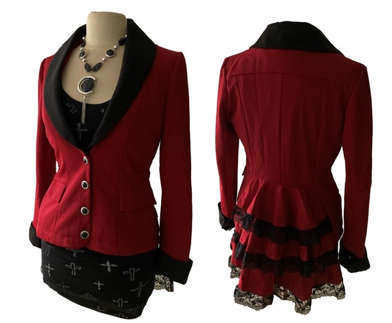 UK 18 Steampunk Jacket Tailcoat True Size Red Black Victorian - Etsy
