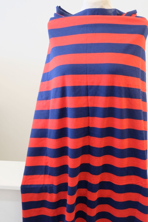 1970's Vintage Big Red and Blue Hrizontal Stripes Print - Etsy