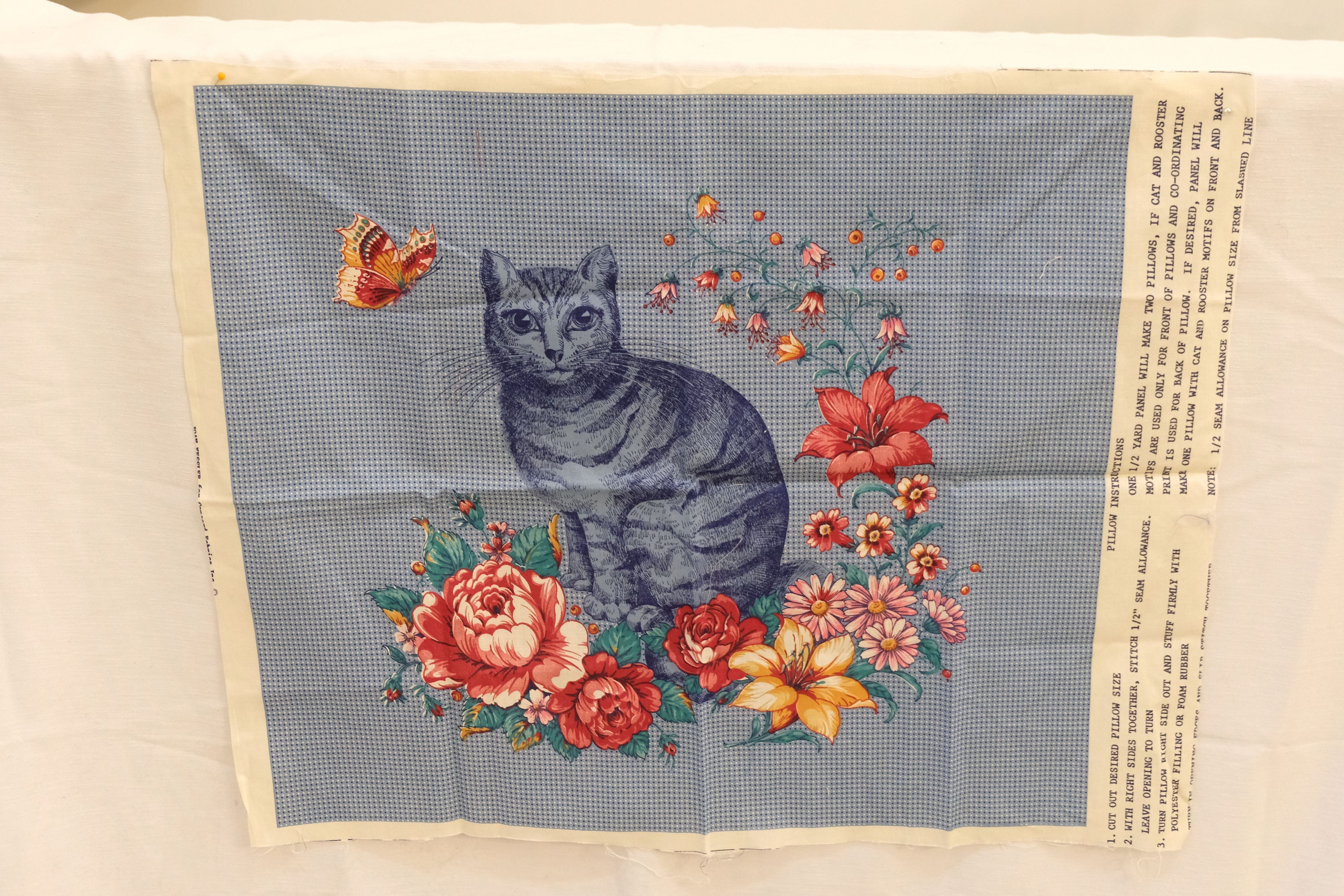 1970's Vintage Cat Pillow Cover Craft Remnant Fabric Material 21' by 17 ...
