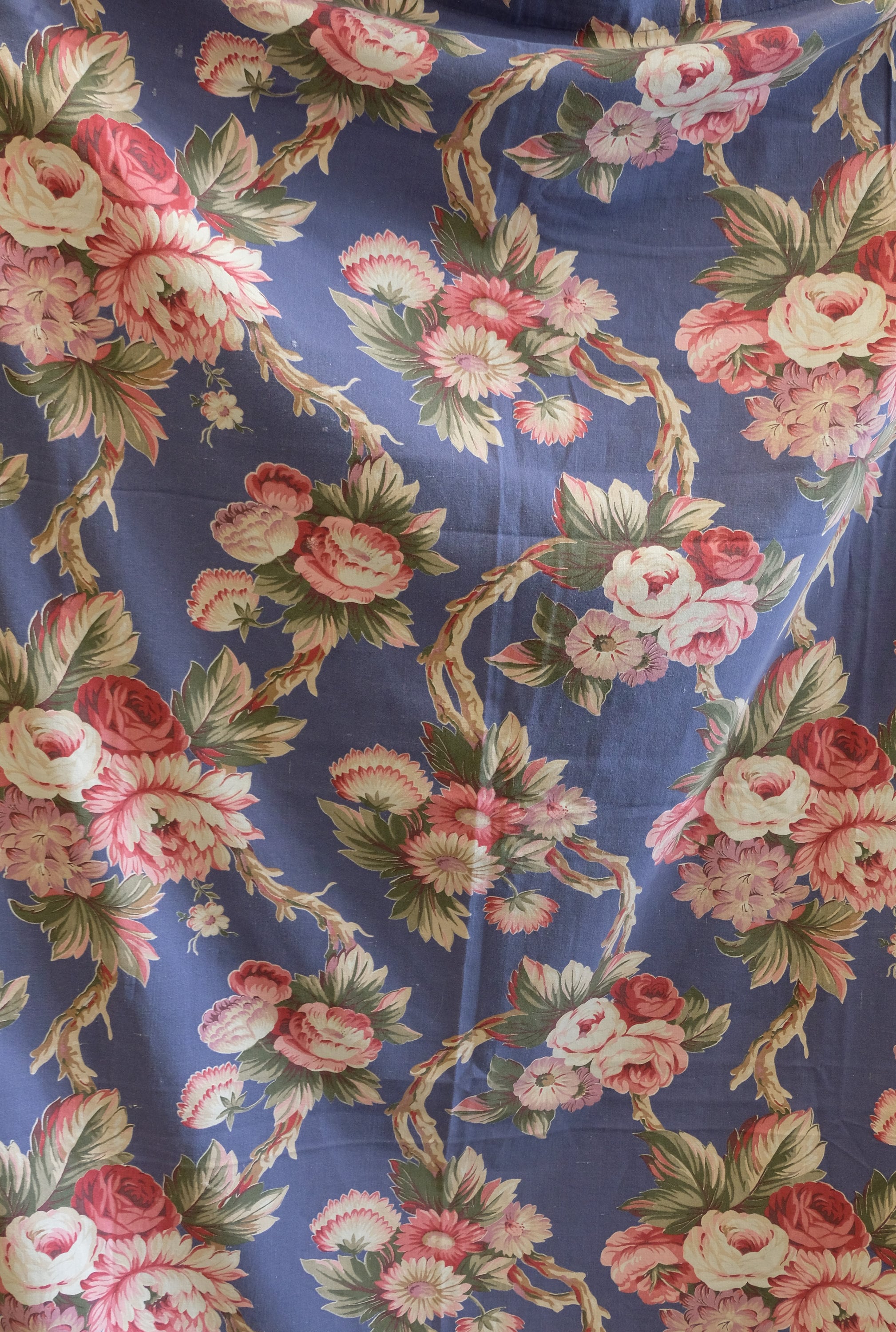 1940's Vintage Blue Botanical Large Cabbage Rose Print - Etsy