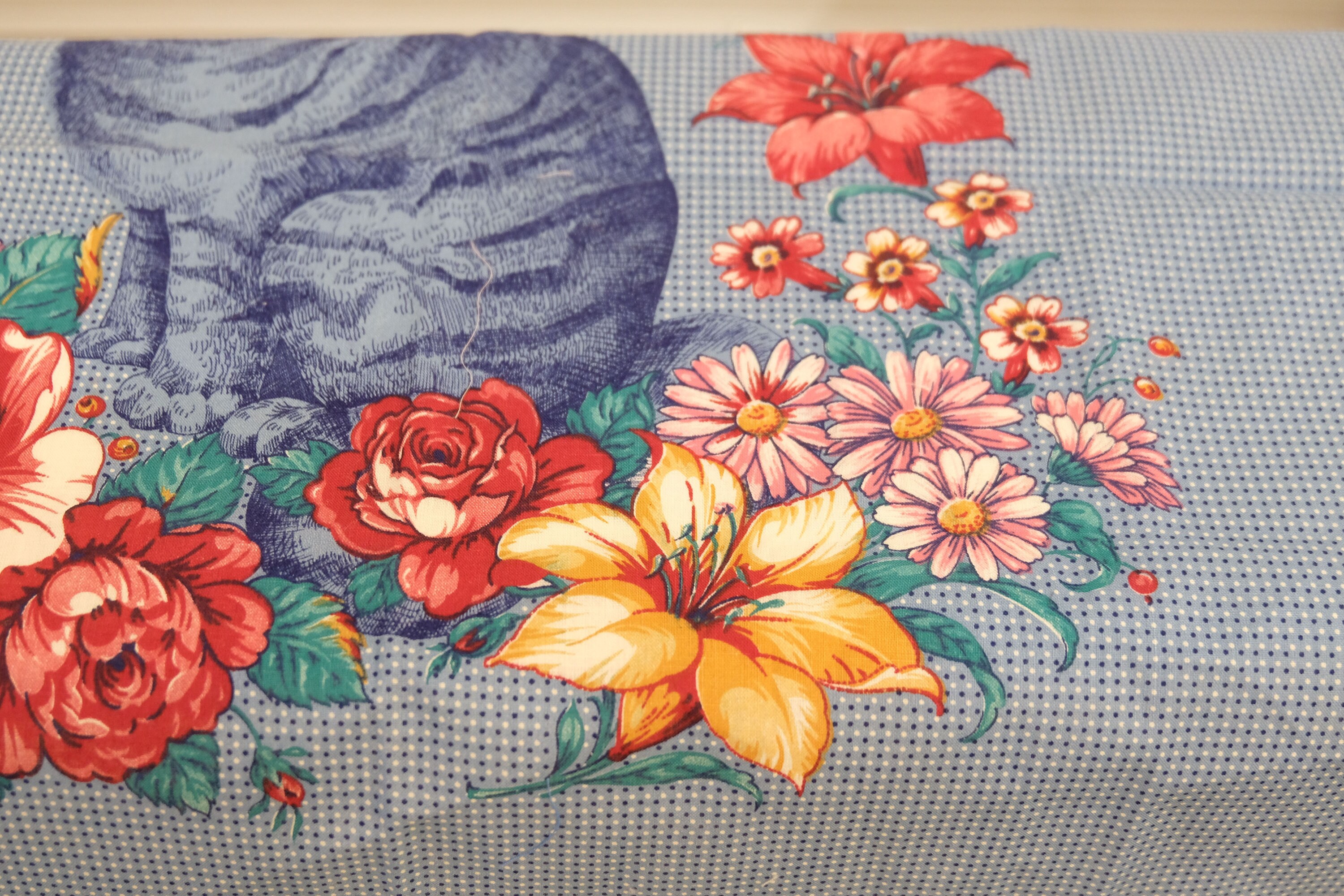 1970's Vintage Cat Pillow Cover Craft Remnant Fabric Material 21' by 17 ...