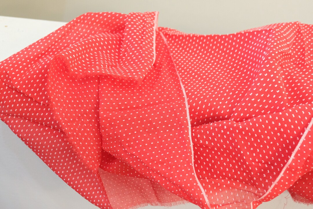 1950's Cherry Red W/ White Sheer Light Dotted Swiss Cotton Fabric 1 ...