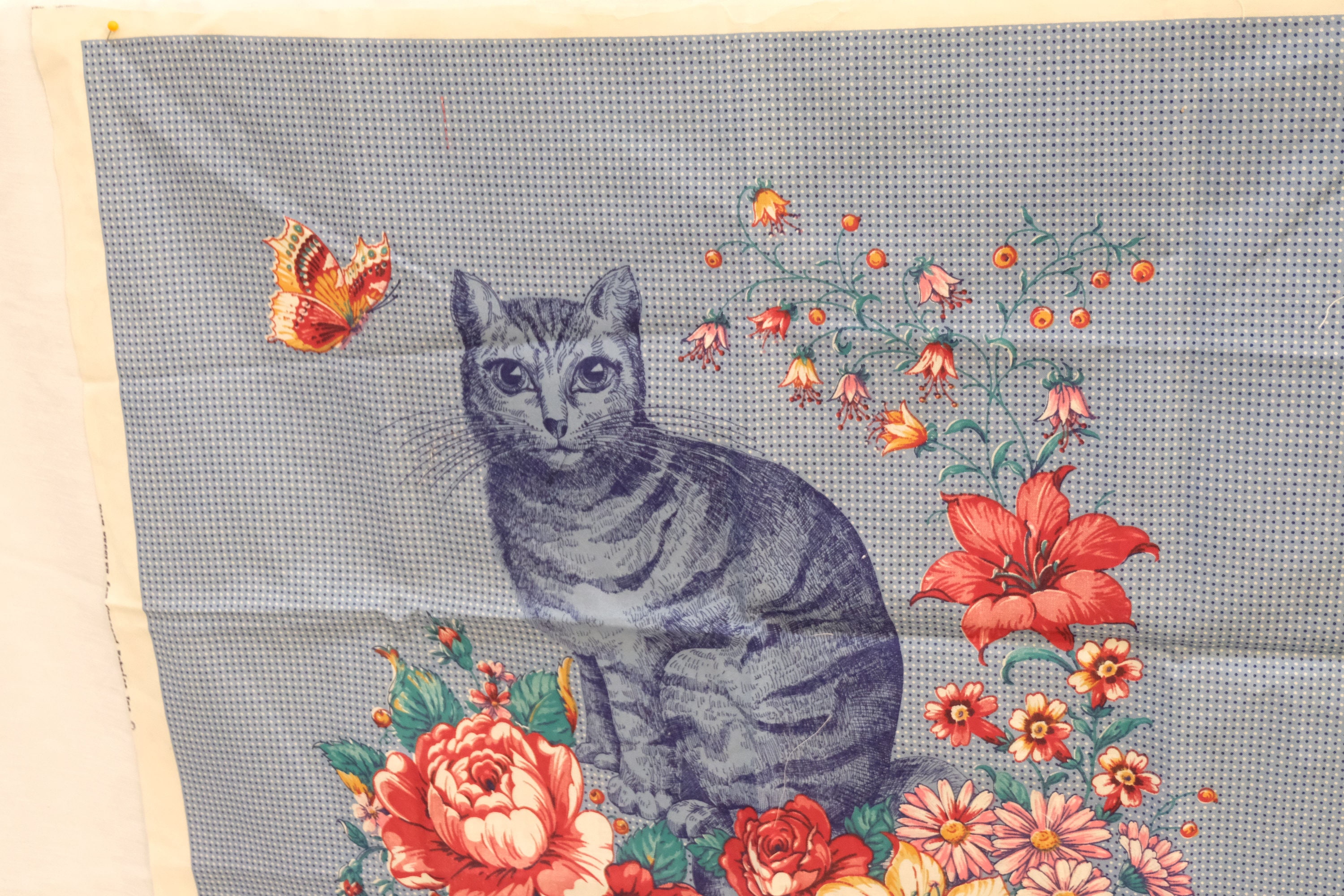 1970's Vintage Cat Pillow Cover Craft Remnant Fabric Material 21' by 17 ...