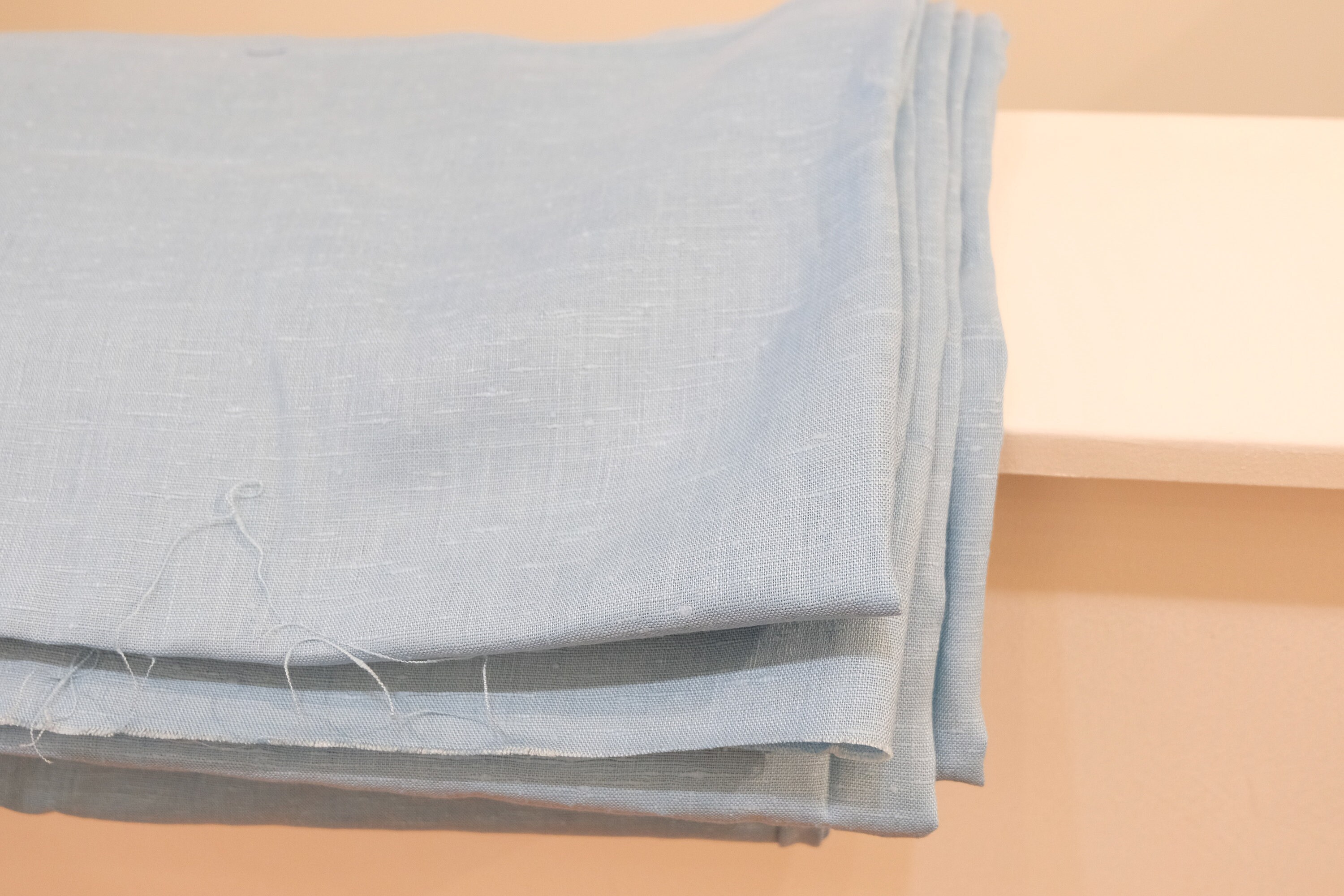 1960's Vintage Aqua Blue Slubbed Texture Woven Rayon Linen White ...