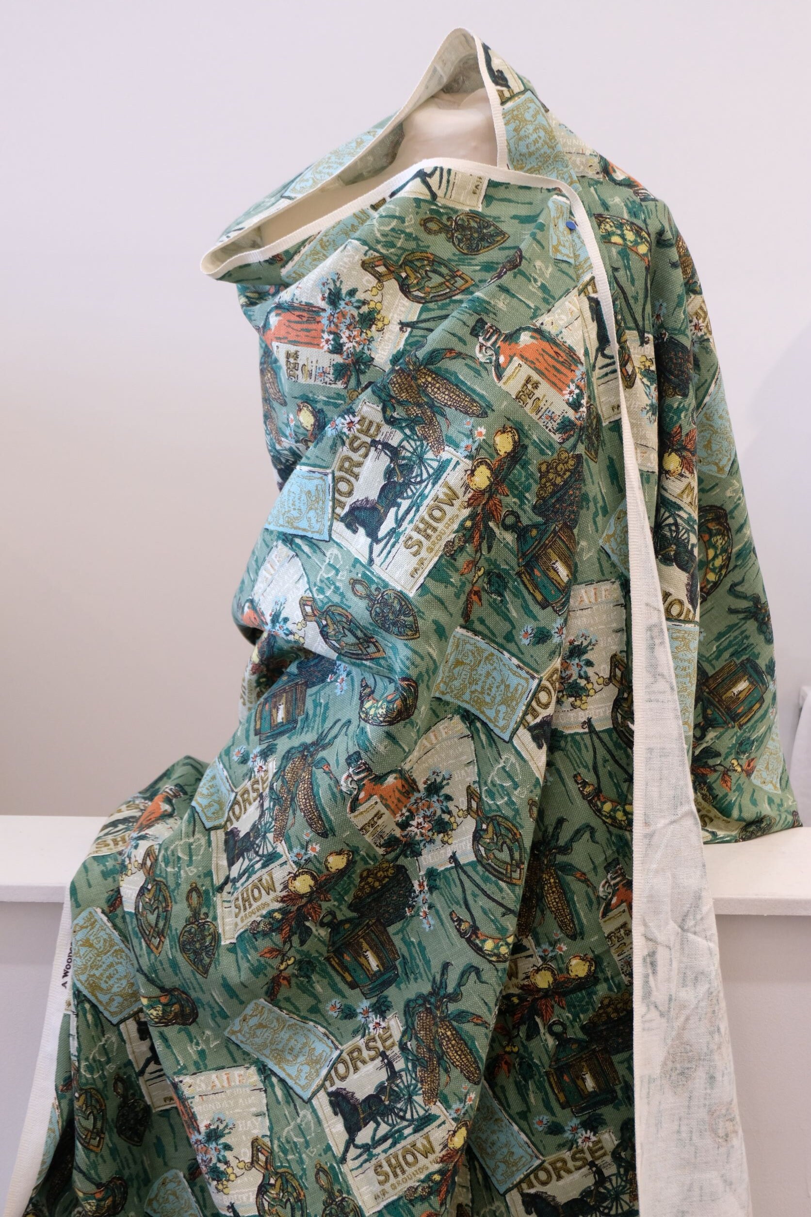 1960's Vintage Green Horse Theme Butcher Cloth Cotton / Linen ...