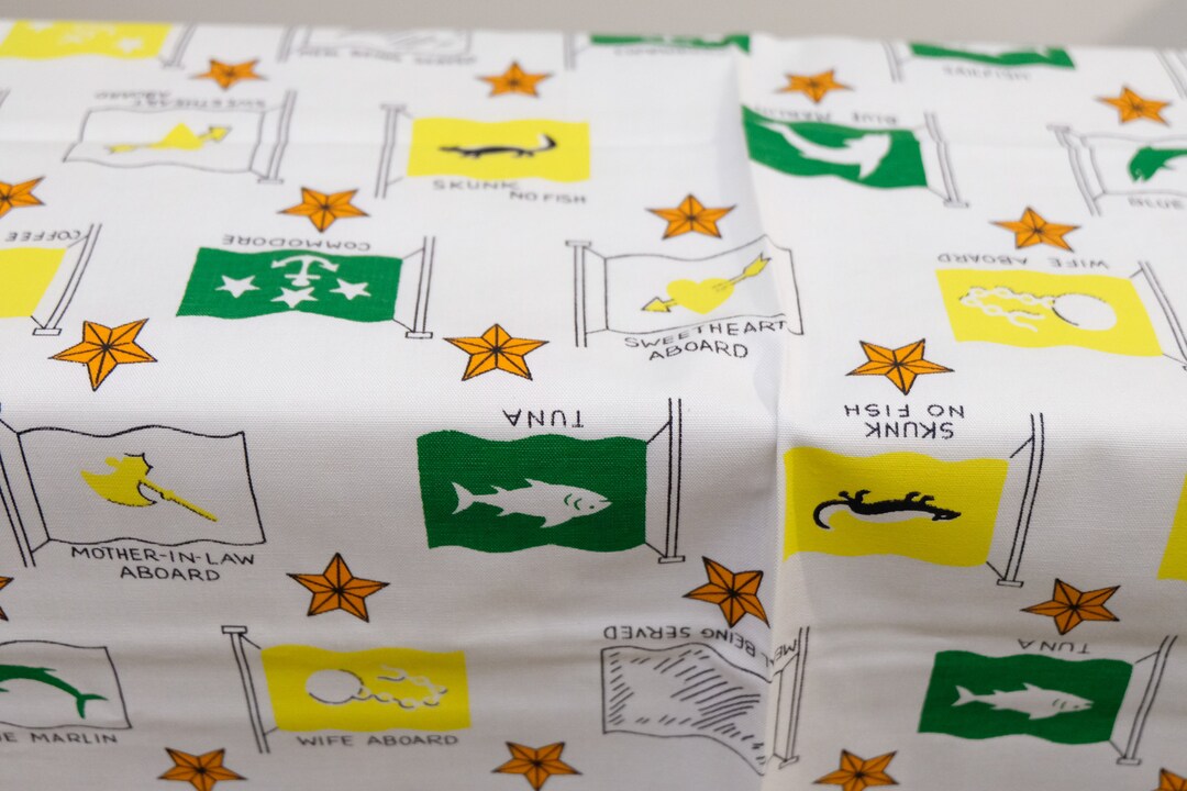 1960's Vintage Nautical Theme Novelty Print Humorous Flags Heavy Summer ...
