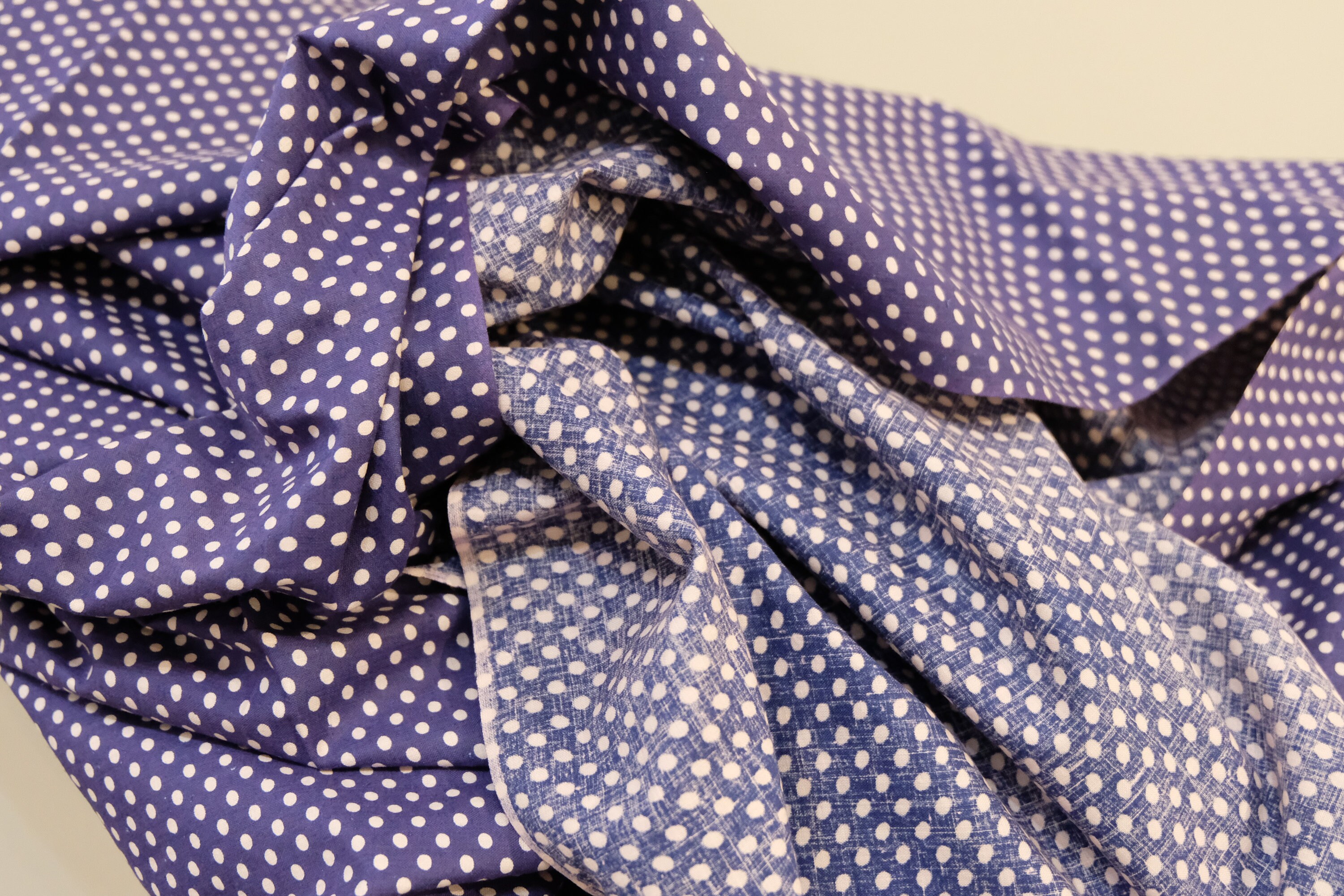 1950's Vintage Indigo Blue With White Small Polka Dots 100% Cotton ...