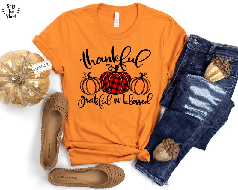 Thankful Grateful Blessed Shirt Cute Fall Shirts Thanksgiving Etsy
