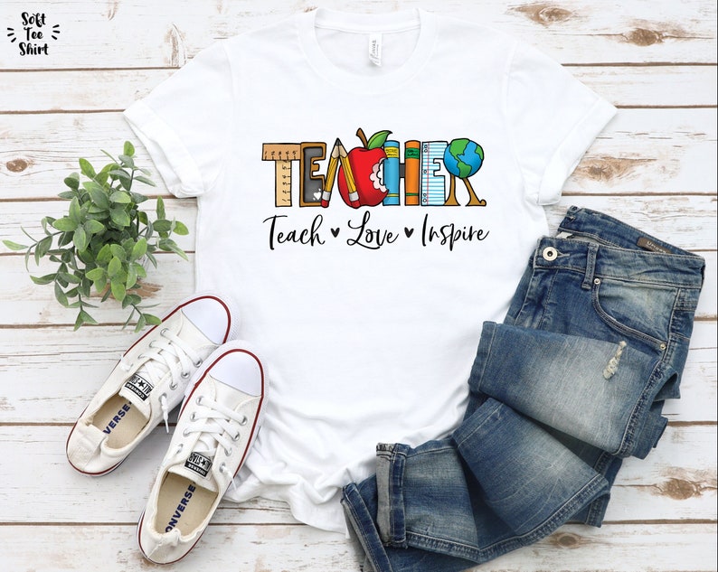 Teacher Love Shirt, Teach Love Inspire Shirt, Cute Teacher Shirt ...