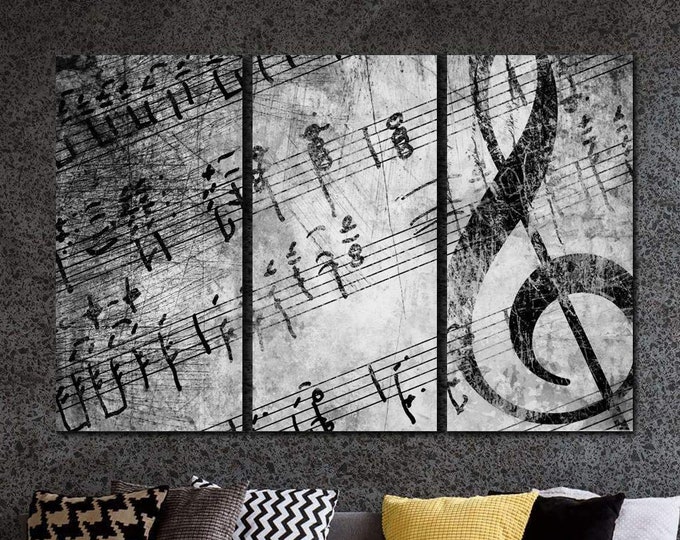 Black and White Wall Art, Music Note Art, Music Canvas Art, Poster ...